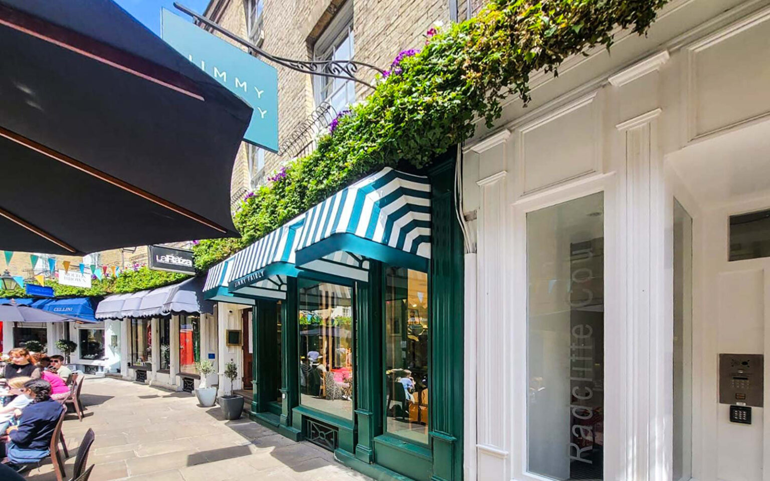 Bespoke Canopies with Stripe Fabric at Jimmy Fairly Opticians, Cambridge